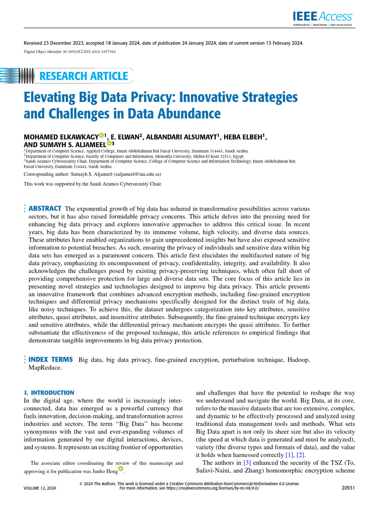 Elevating Big Data Privacy Innovative Strategies and Challenges in Data ... Elevating Big Data Privacy Innovative Strategies and Challenges in Data ...