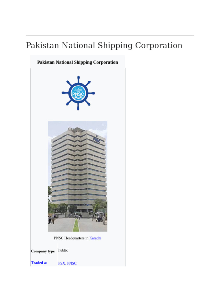 Pakistan National Shipping Corporation | PDF
