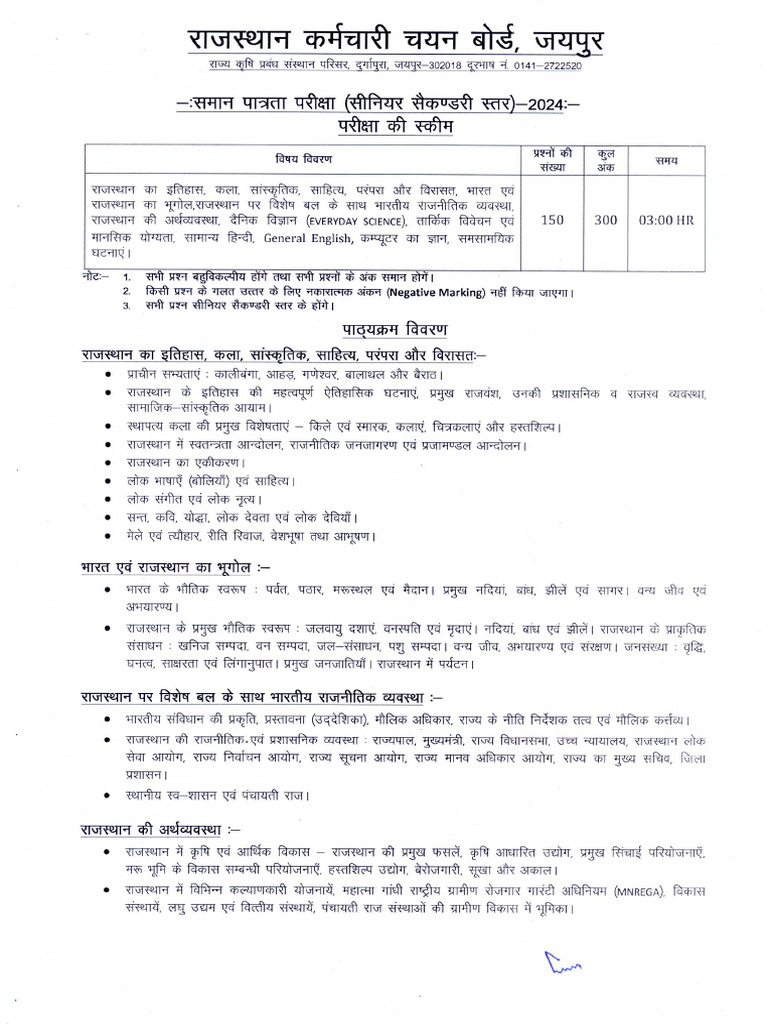 Rajsthan Cet 12th Level Syllabus 2024 | PDF