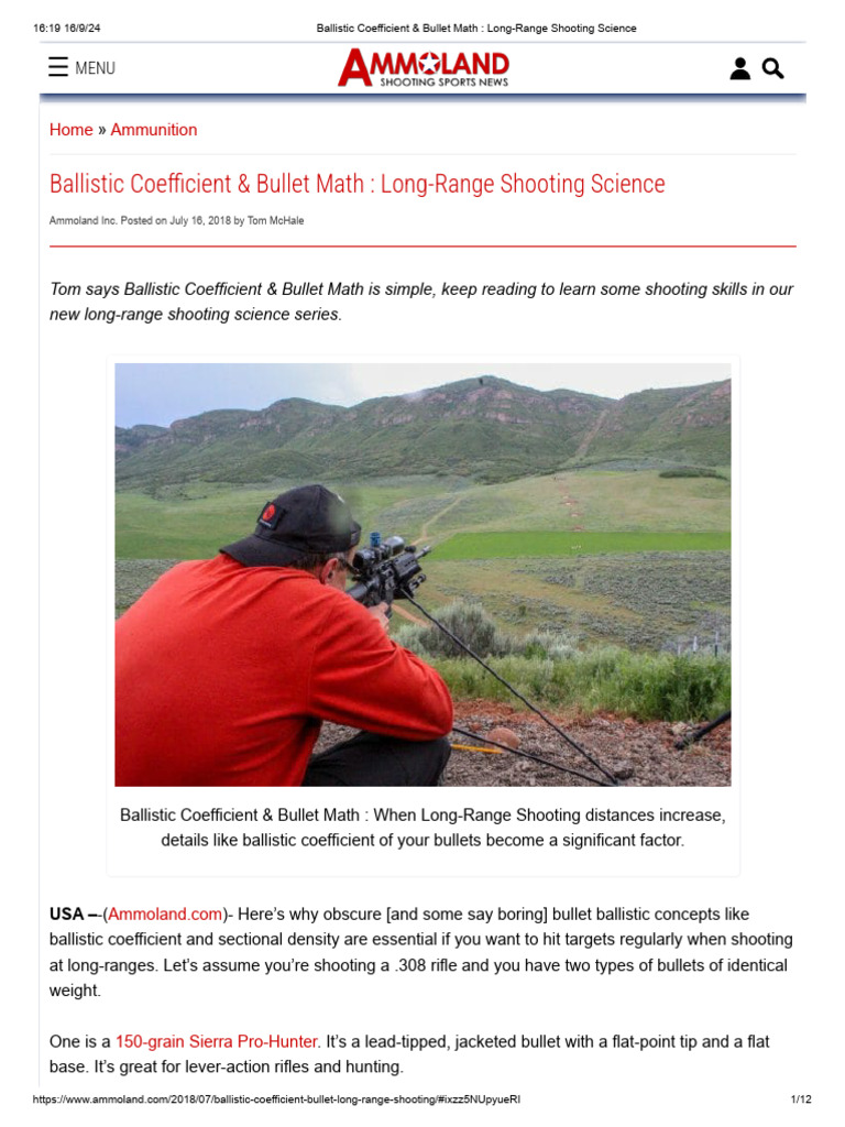 Ballistic Coefficient & Bullet Math - Long-Range Shooting Science | PDF