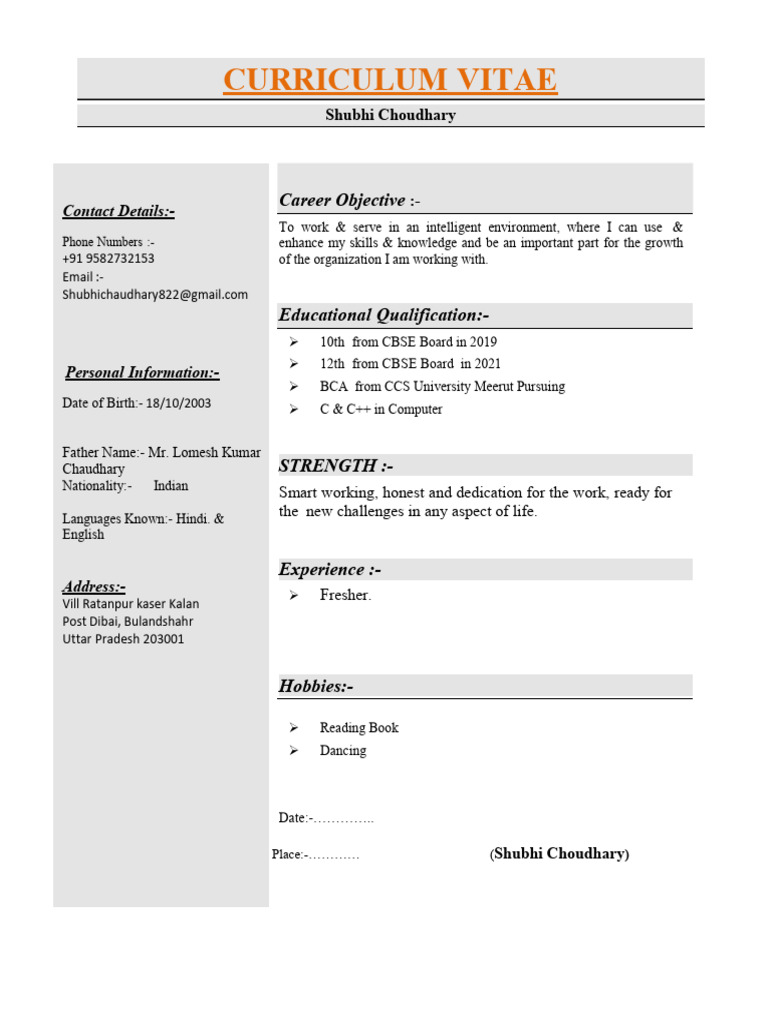 Shubhi Choudhary CV | PDF