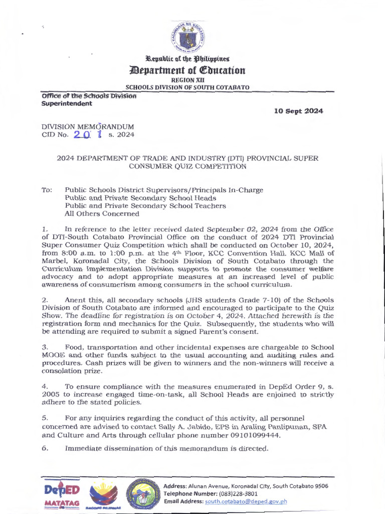 Dm Cid No. 201 s. 2024 2024 Department of Trade and Industry Dti ...