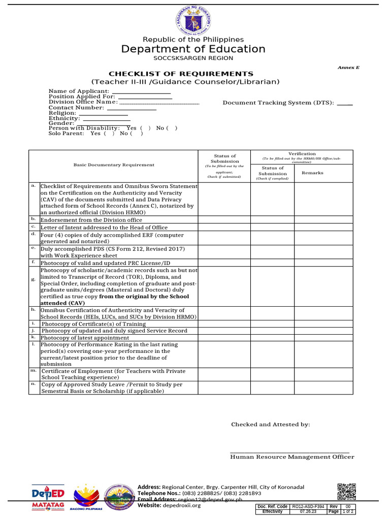 Teacher II-III Application Requirements Checklist | PDF