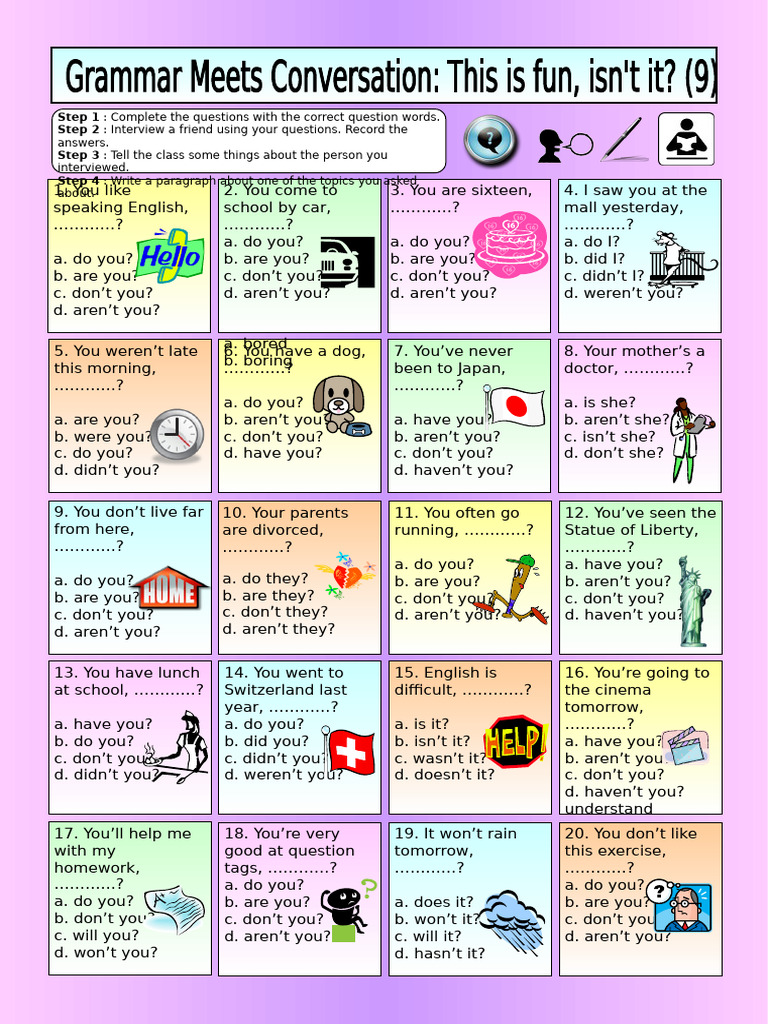 Grammar Meets Conversation 9 Question Tags 9 Askin Fun Activities Games ...