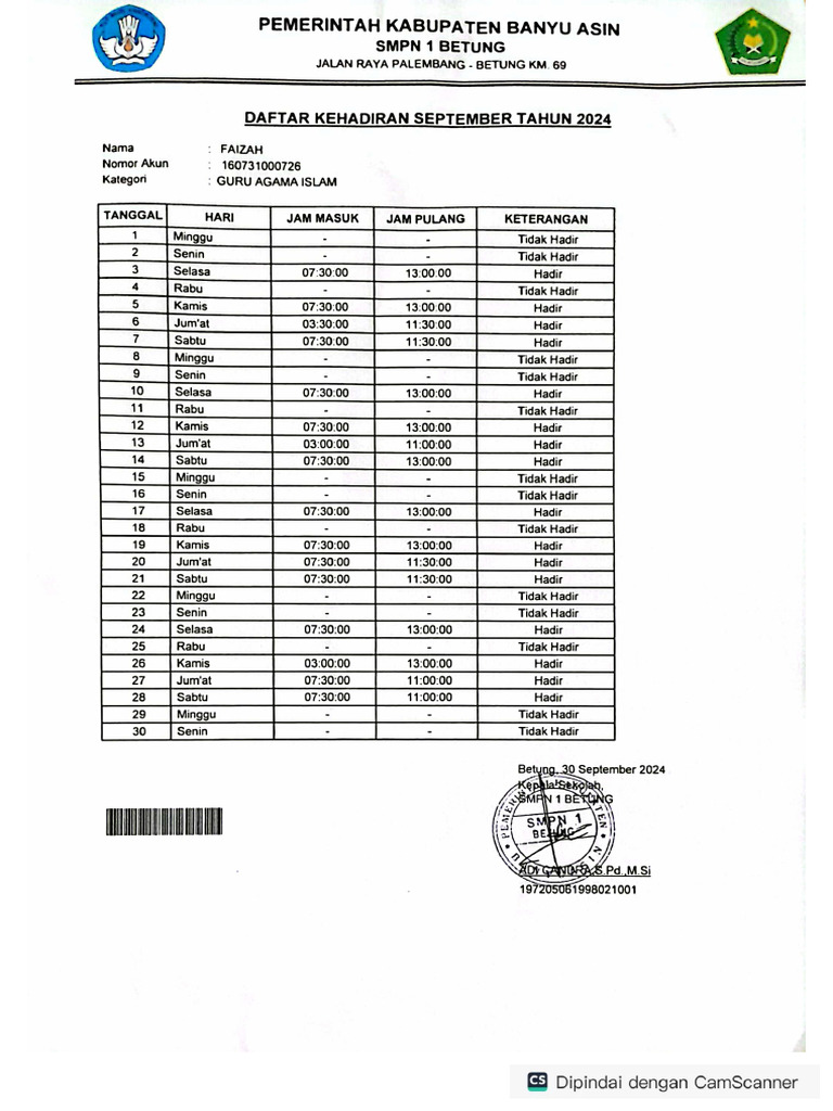 Absen September | PDF