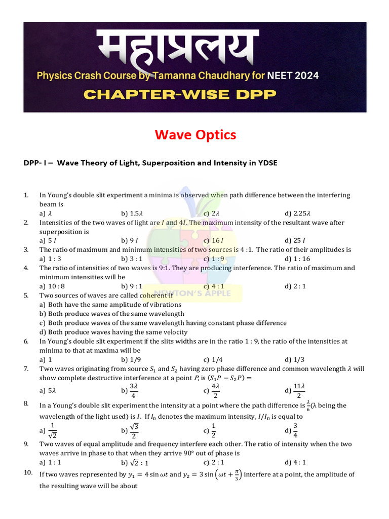 Mahapralay DPP - Wave Optics | PDF