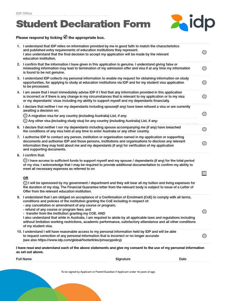 IDP Student Declaration Form | PDF