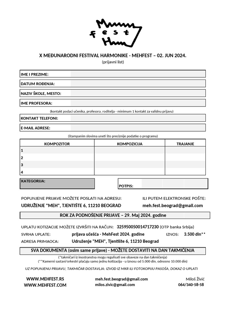 Prijavni List - 2024 | PDF