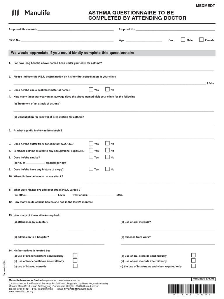 Asthma Questionnaire Pdf