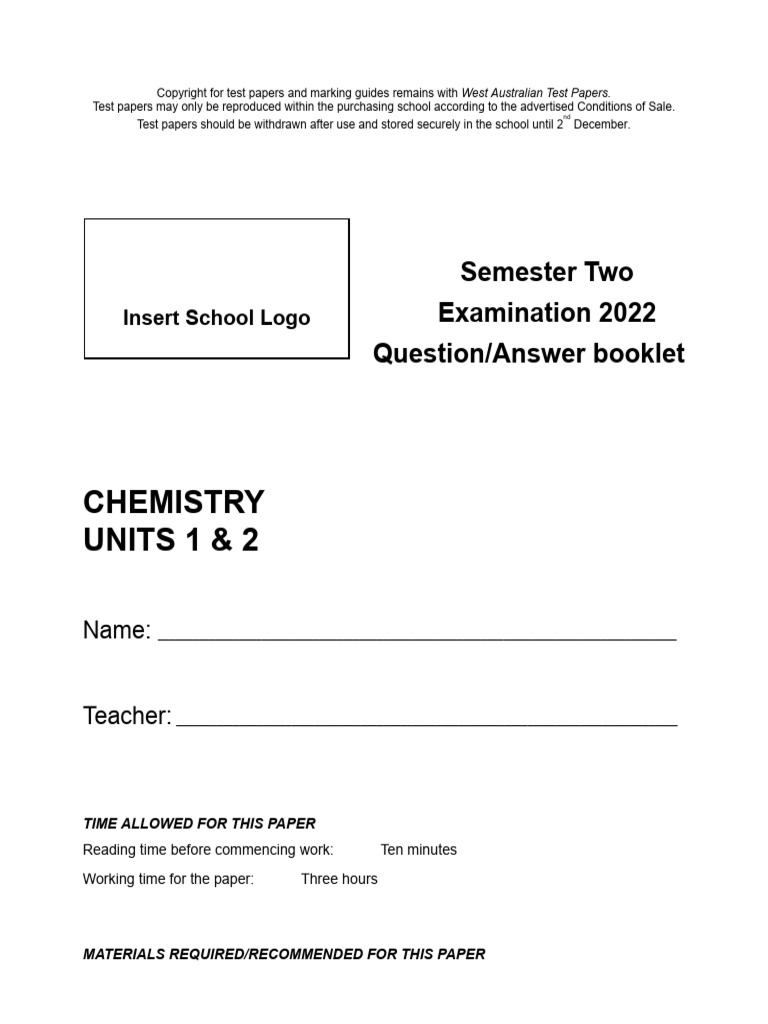 2022 Chemistry Units 12 Exam | PDF