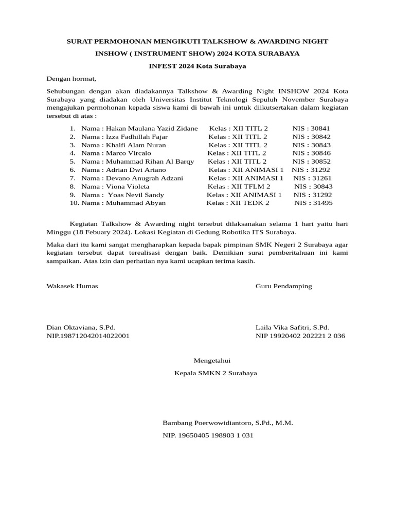 Surat Permohonan Mengikuti Talkshow | PDF
