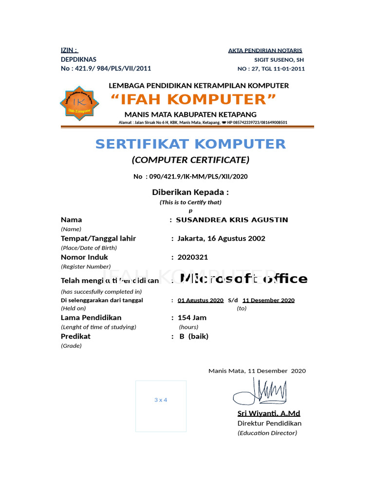 Sertifikat Komputer | PDF