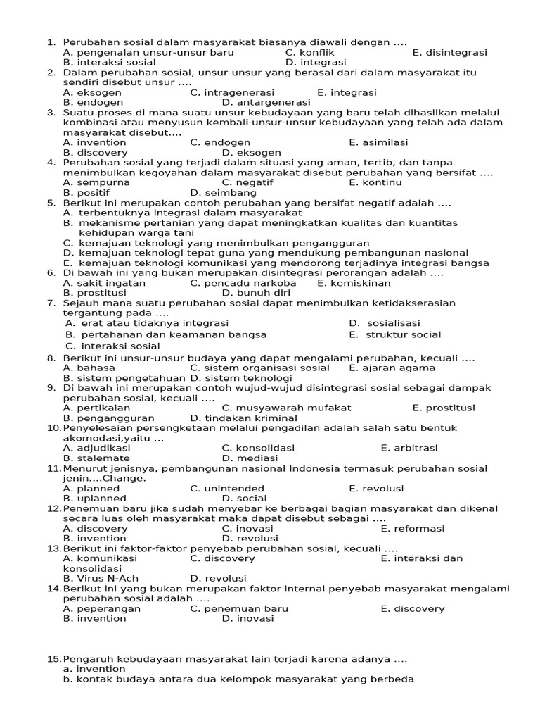 SOAL LATIHAN SOSIOLOGI XII OK-SMT 1 | PDF