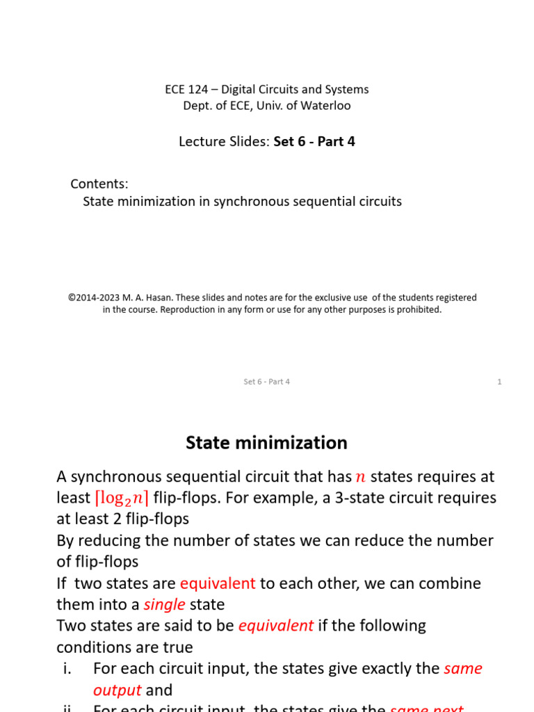 Set 6 - Part 4 - State Minimization | PDF