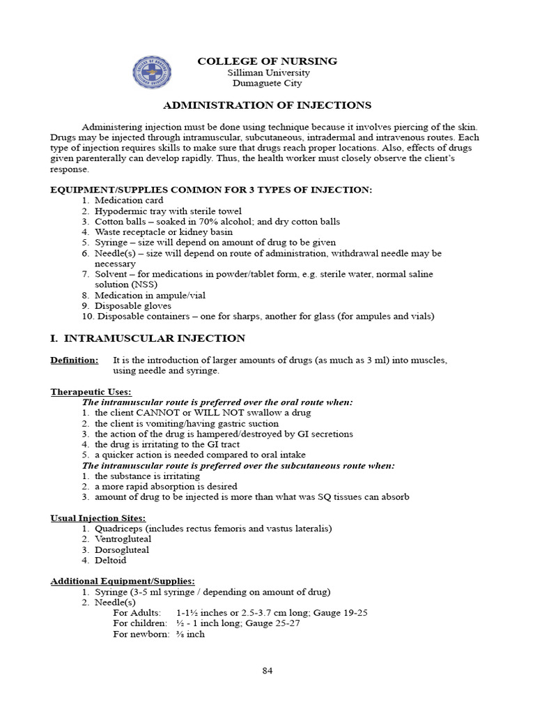 Administration of Injections | PDF