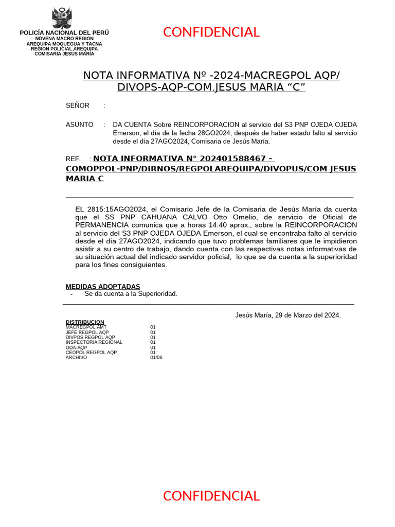 Ni. Falto Al Servicio S3. Caira | PDF