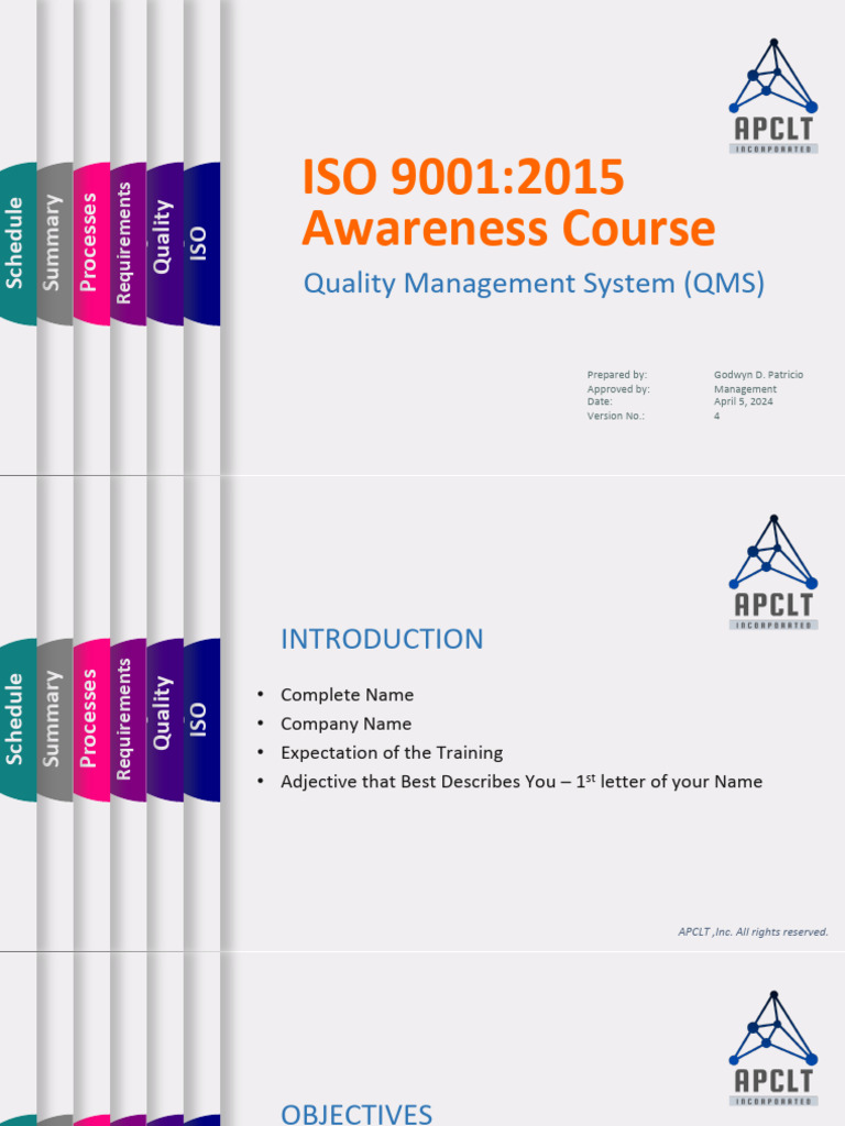 APCLT ISO 9001 2015 Awareness Course Ver. 4 | PDF