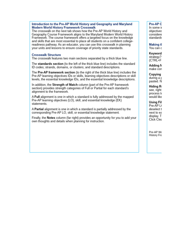Pre Ap World History and Geography Crosswalk Maryland | PDF
