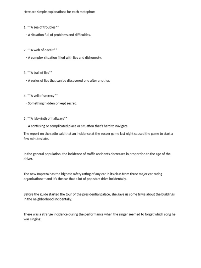 Here Are Simple Explanations For Each Metaphor | PDF