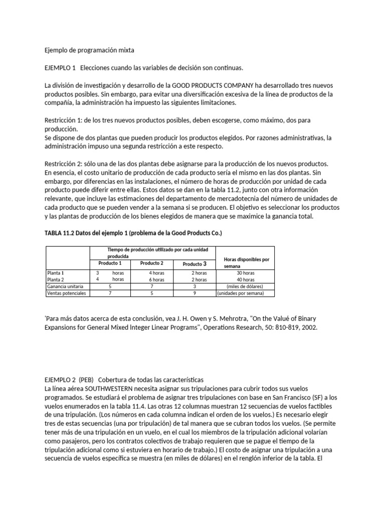 Ejemplo de Programación Mixta y Programación Binaria | PDF