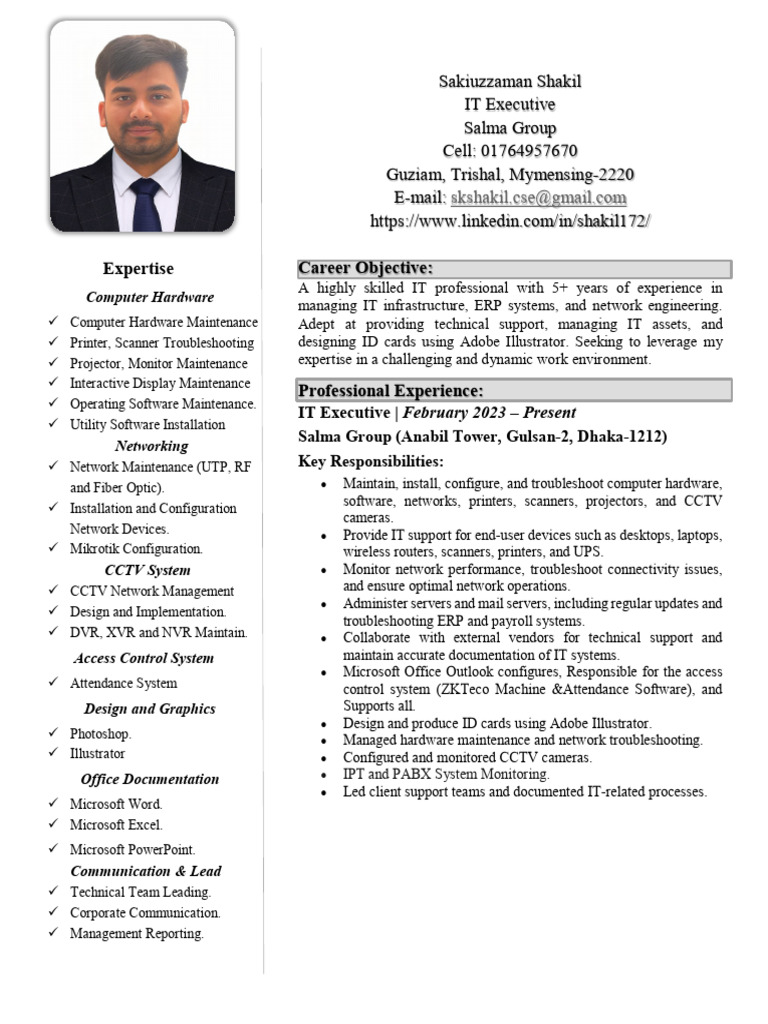 Resume of Sakiuzzaman Shakil Network Engineer. | PDF