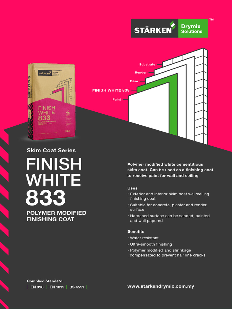 Polymer Skim Coat Finish White 833 | PDF | Plaster | Concrete