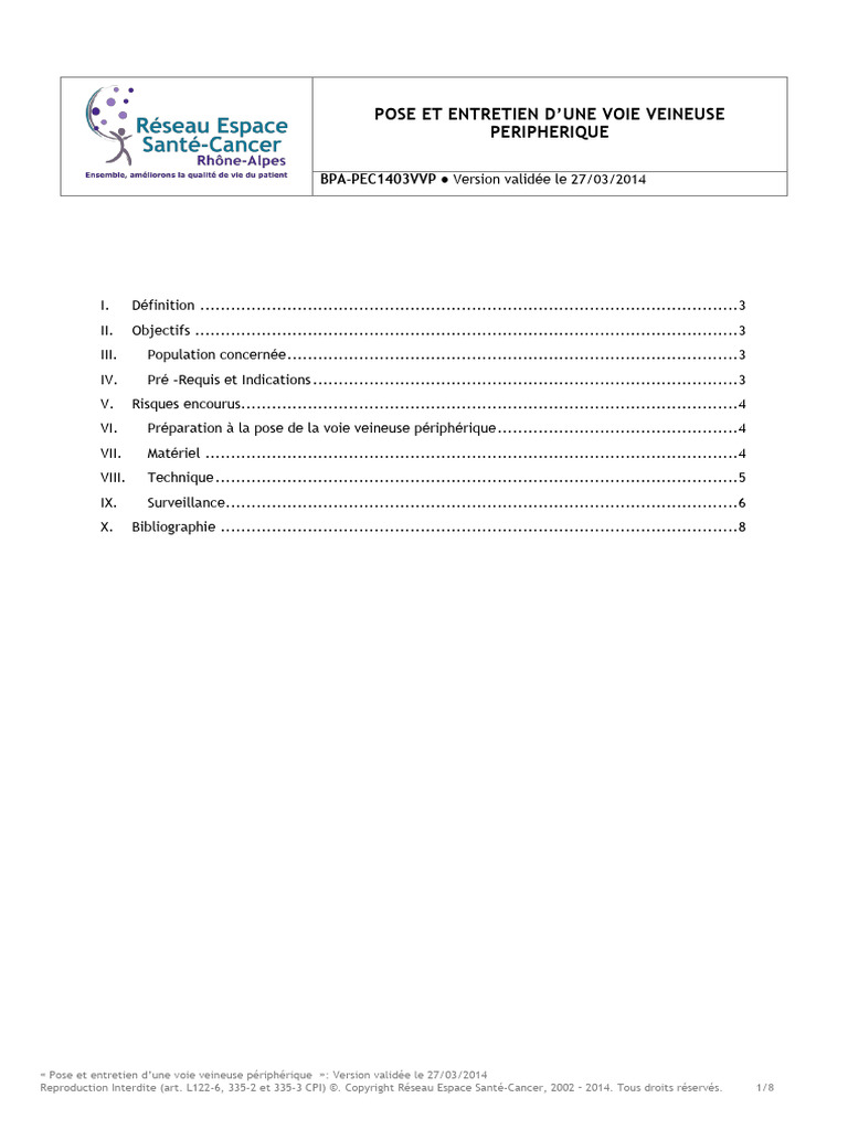 Pose Et Entretien D'Une Voie Veineuse Peripherique: BPA-PEC1403VVP ...