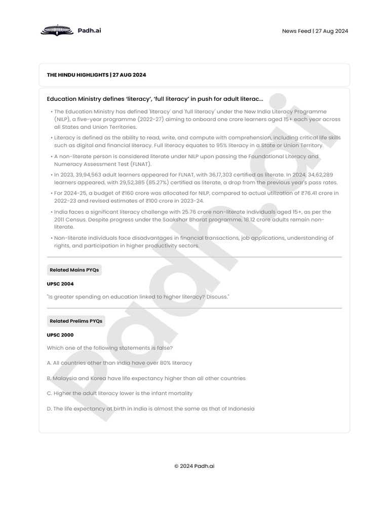 Education Ministry defines ‘literacy’, ‘full literacy’ | PDF