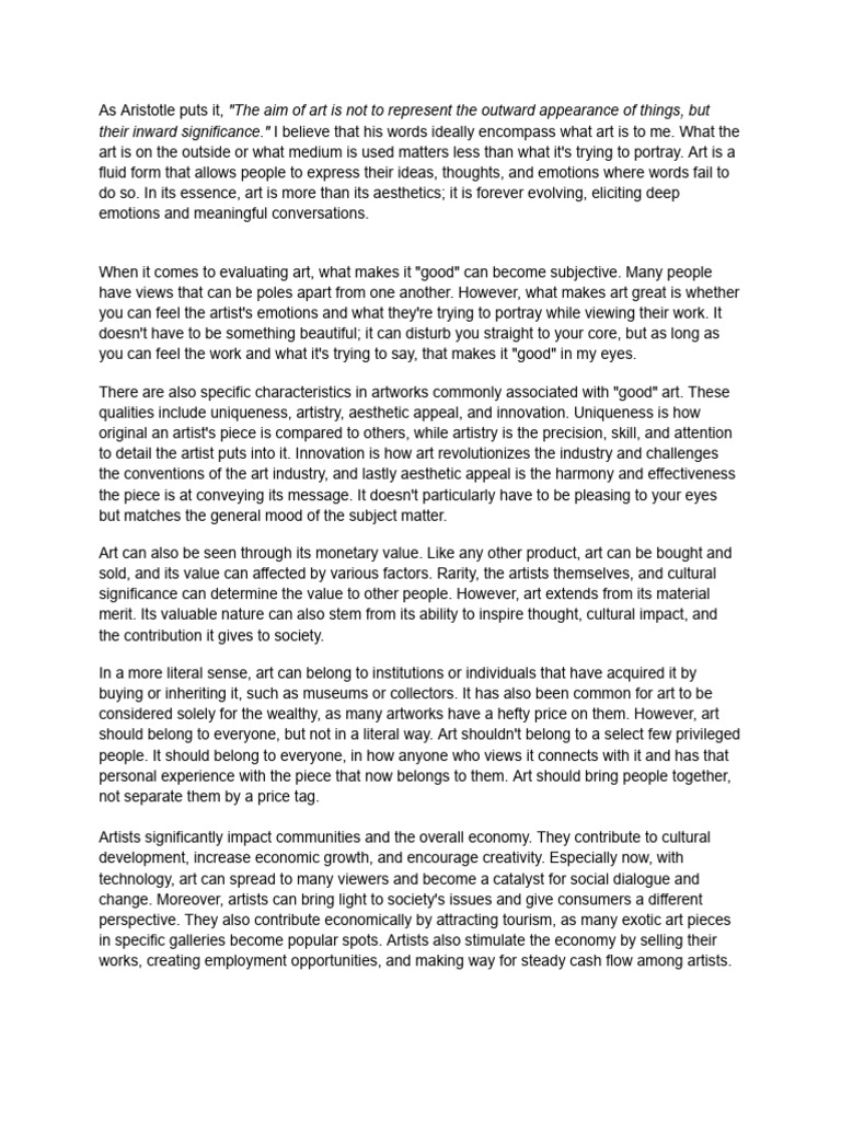 Random Art Appreciation Essay | PDF | Aesthetics | Liberal Arts Education