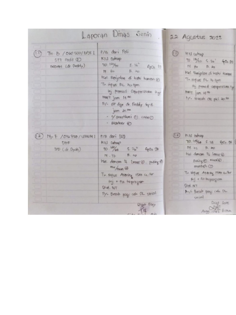 OPERAN Shift Ruangan | PDF