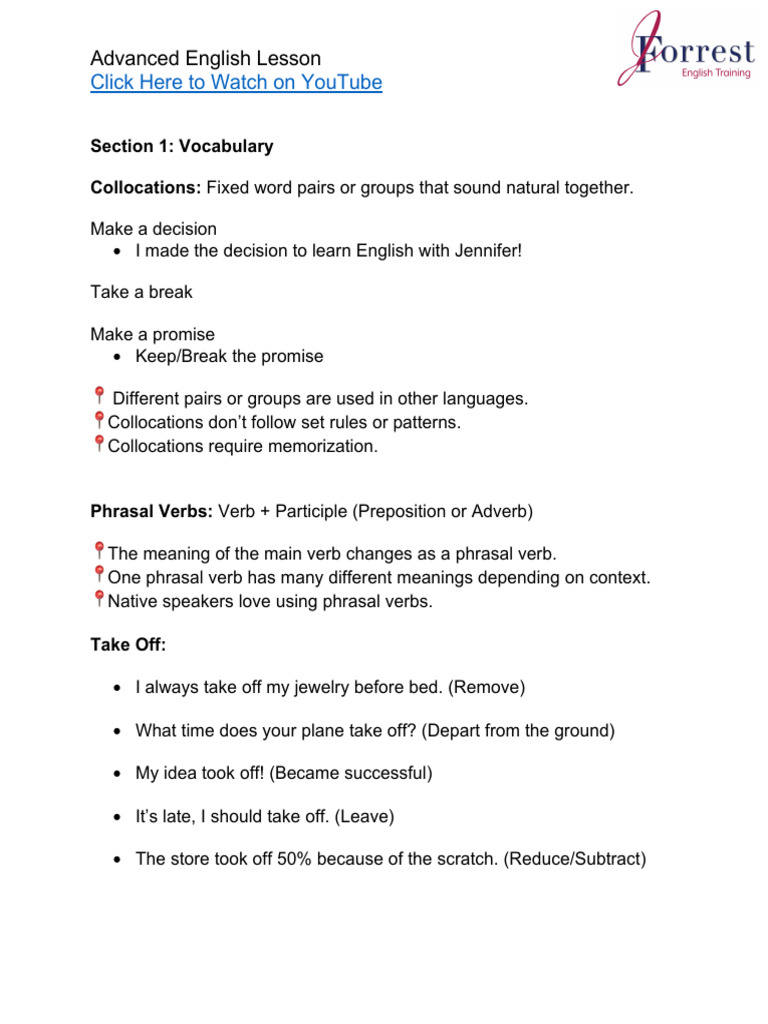 Advanced English Lesson by JForrest English | PDF