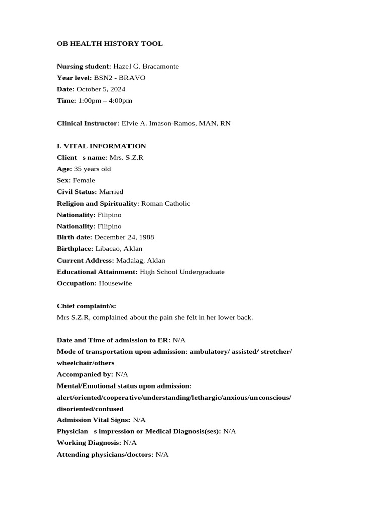 MATERNAL ASSESSMENT - OB | PDF