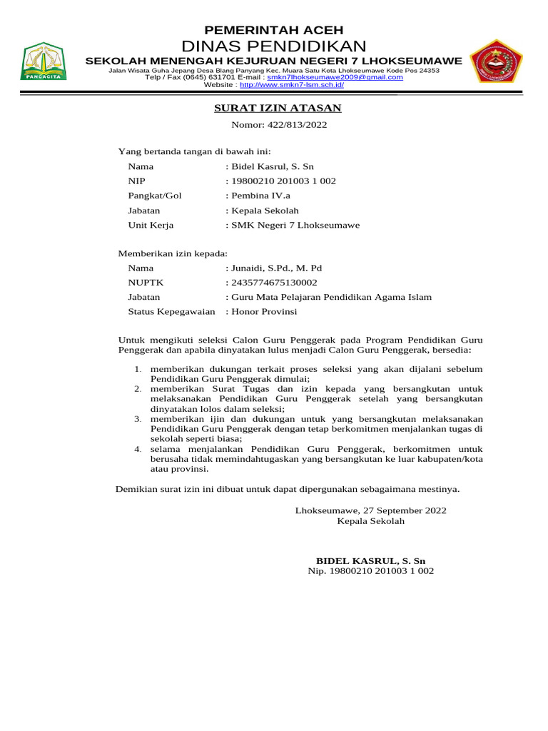 Surat Ijin Atasan Junaidi | PDF