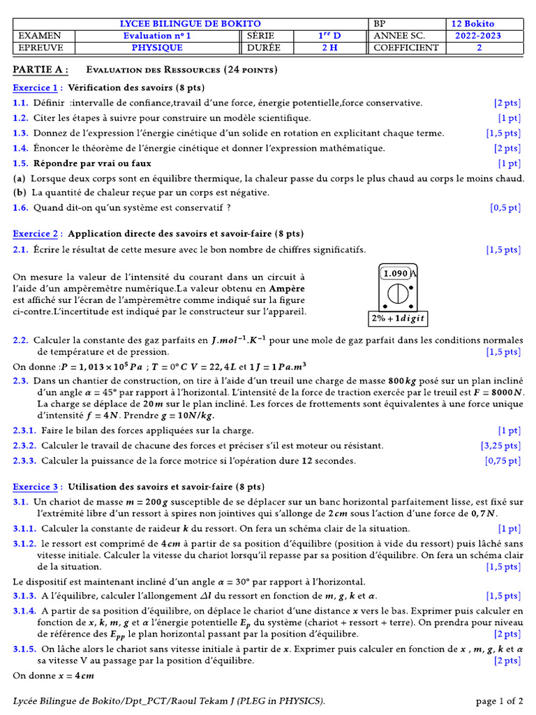 epreuve ph 1er | PDF