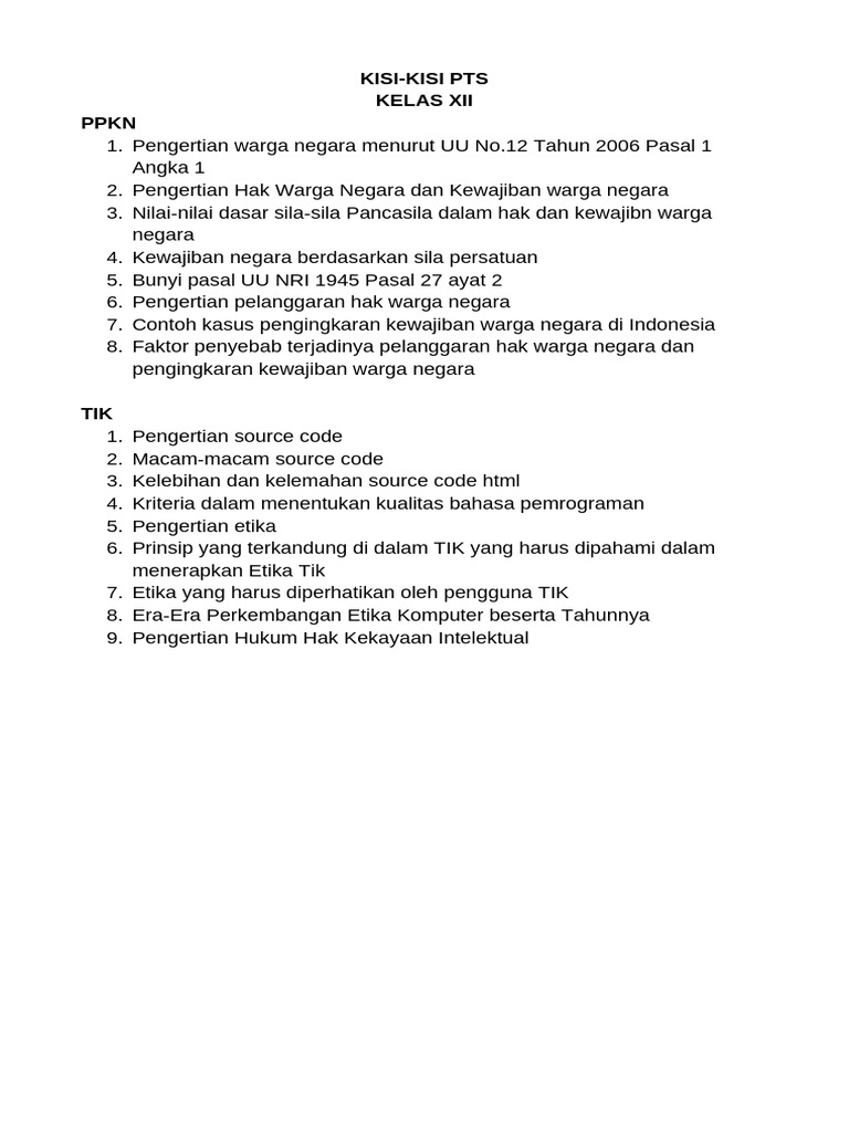 KISI-KISI KELAS 12 (1) | PDF