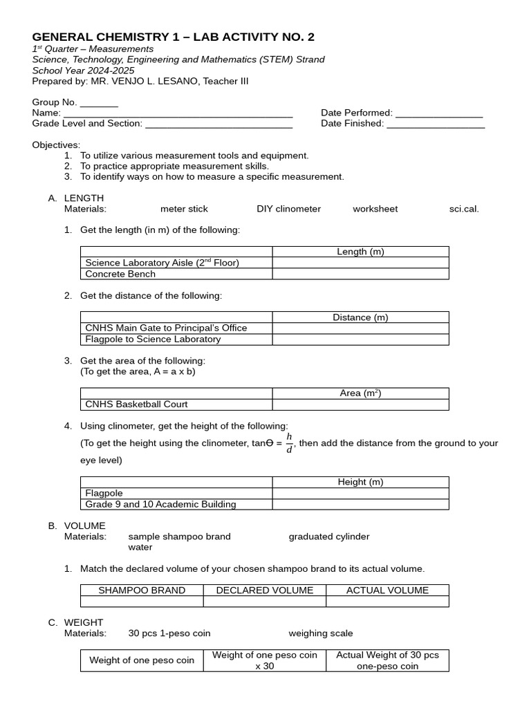 Gen.Chem.1 - Laboratory Activity No. 2 (Measurements) | PDF