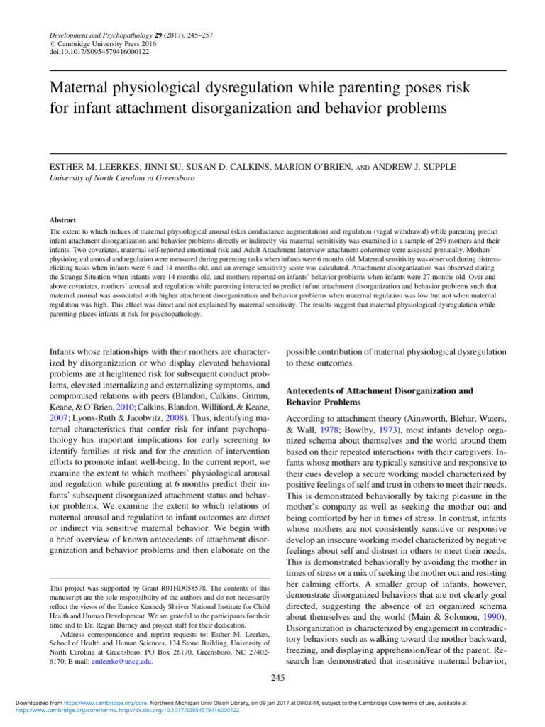 Maternal Physiological Dysregulation While Parenting. | PDF ...