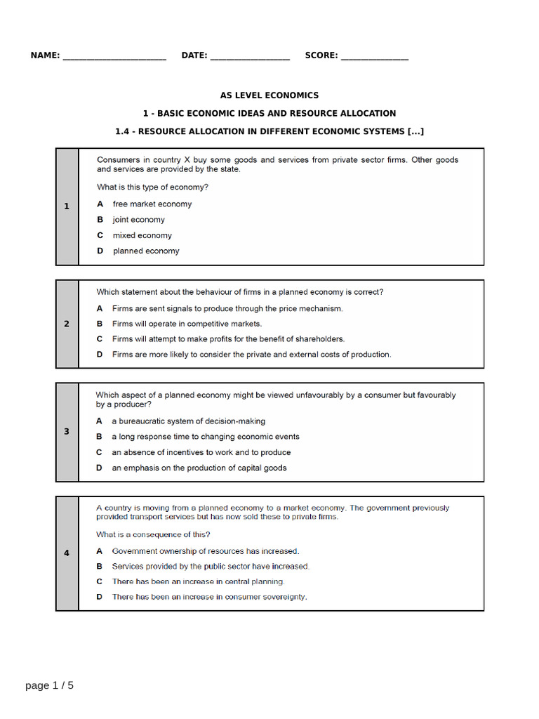 AS Level Economics - 1.4 - Resource Allocation in Different Economic ...