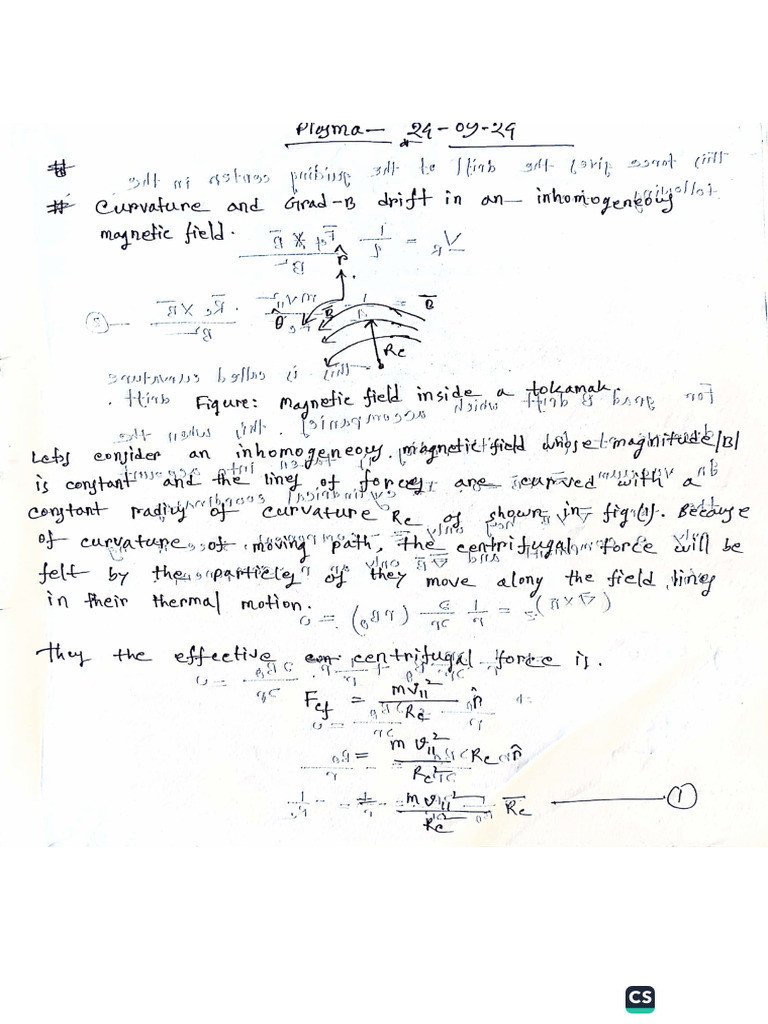 Curvature and Grad B Drift in An Inhomogenious Magnetic Field | PDF