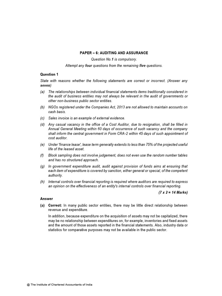 CA Inter Audit Suggested Ans Nov23 Castudynotes Com | PDF