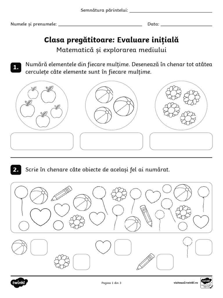 MEM - Clasa Pregatitoare - Evaluare Initiala | PDF