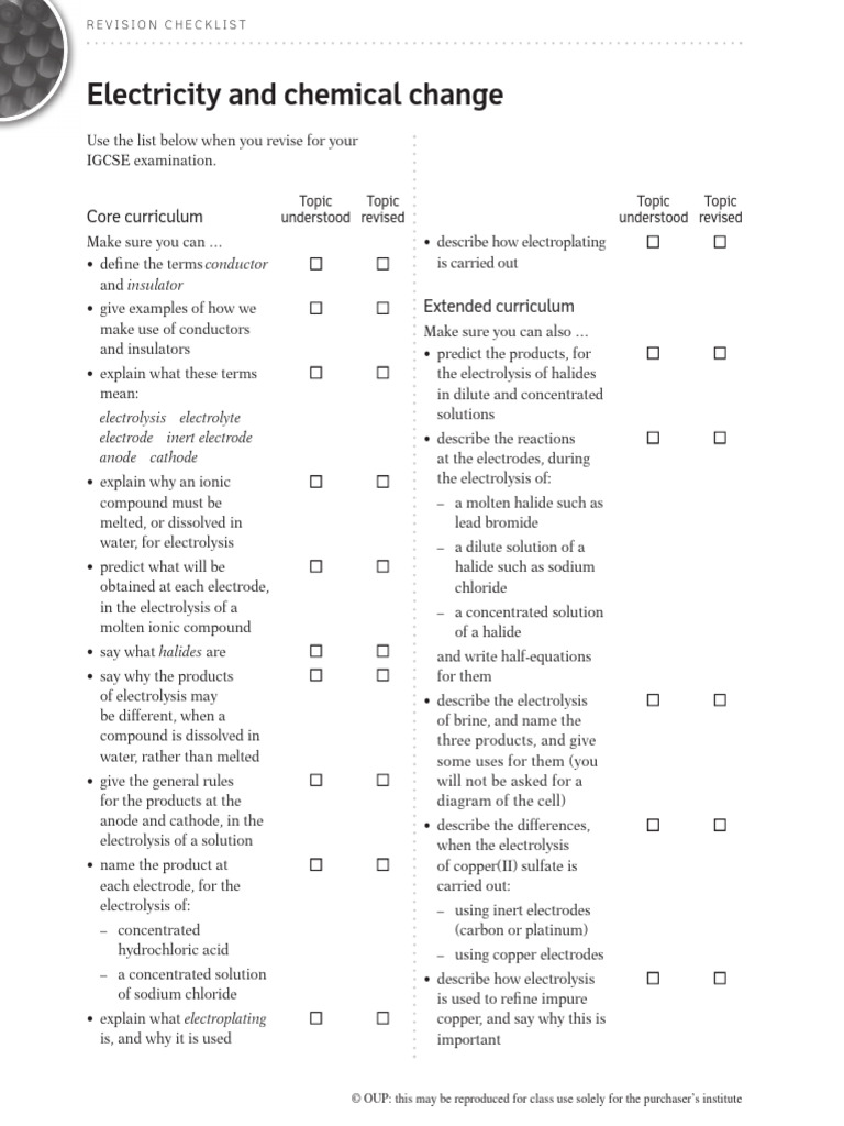 Chem IGCSE CD - Rev - Checklist 8 | PDF