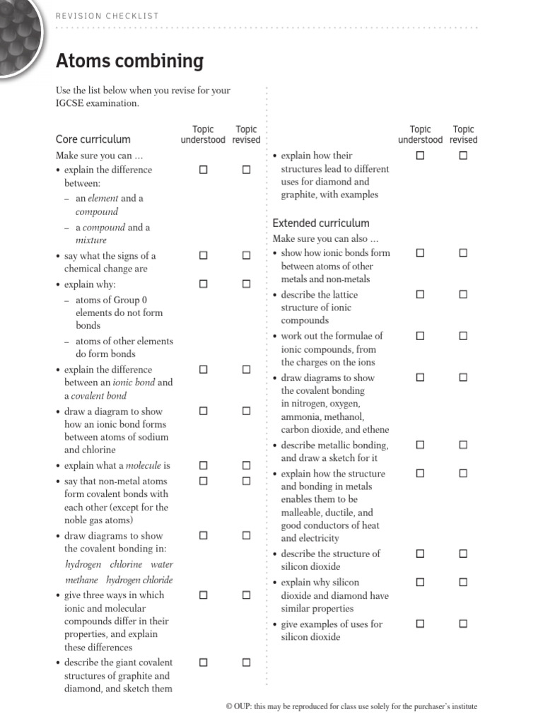 Chem IGCSE CD - Rev - Checklist 4 | PDF