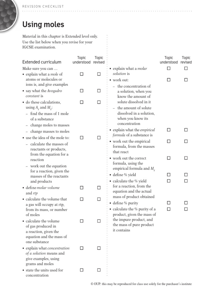 Chem IGCSE CD_rev_checklist 6 | PDF