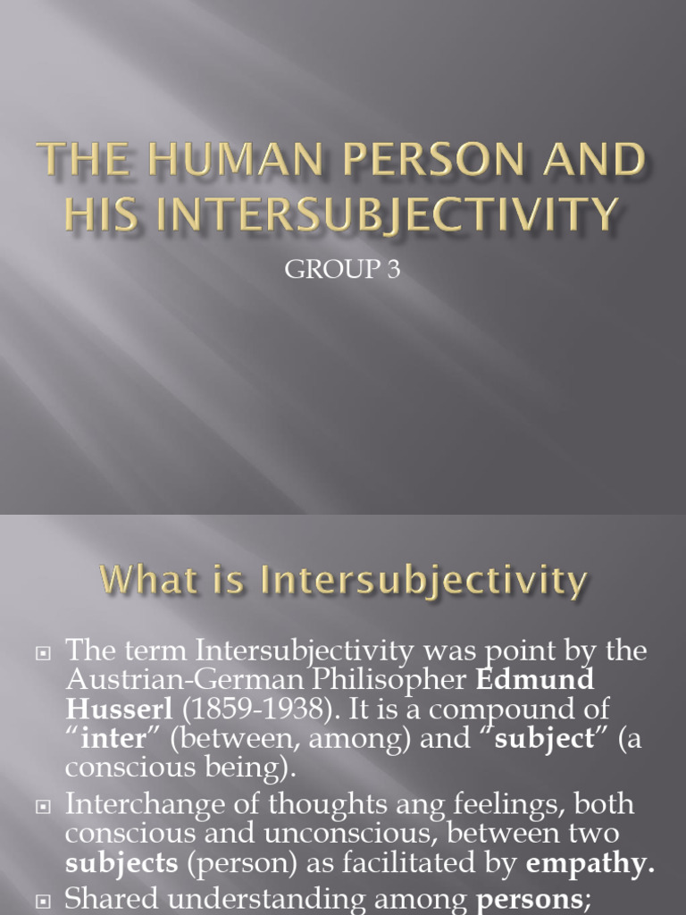 The Human Person and His Intersubjectivity 3 | PDF | Existentialism ...
