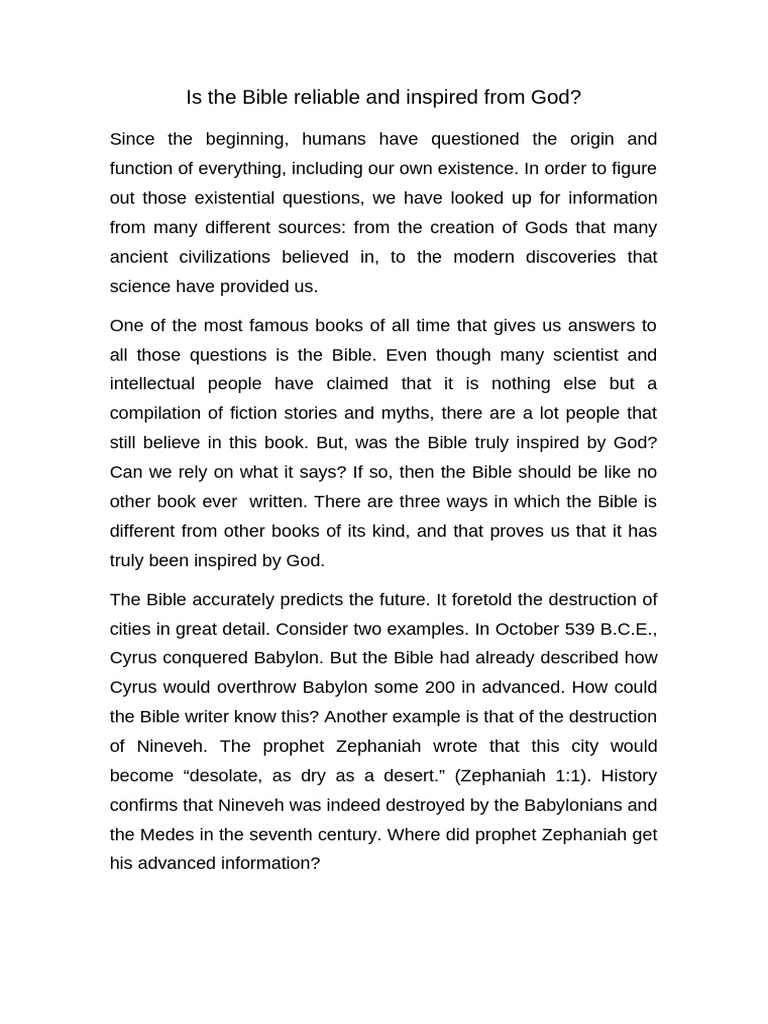 Argumentative Essay The Bible | PDF