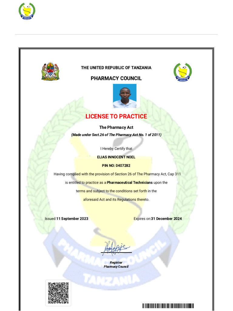 Pharmaceutical Personnel License To Practice | PDF