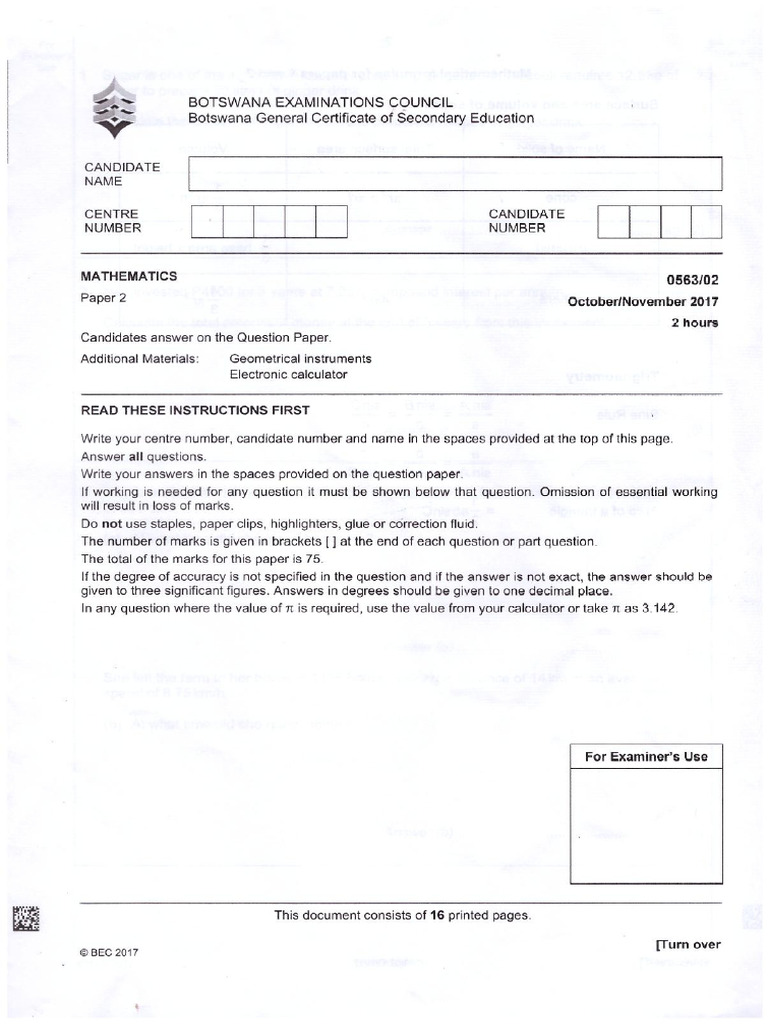 2017 Paper 2 Maths | PDF