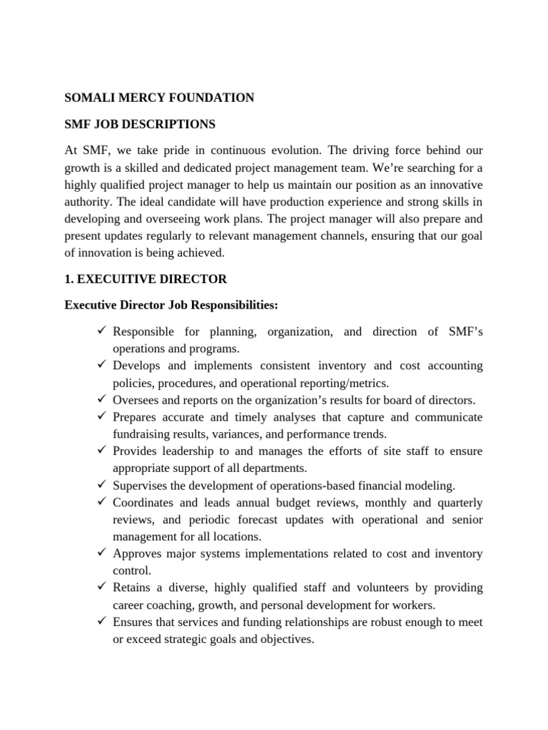 SMF JOB DESCRIPTIONS | PDF