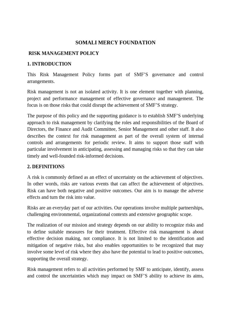 SMF Risk Management Policy | PDF